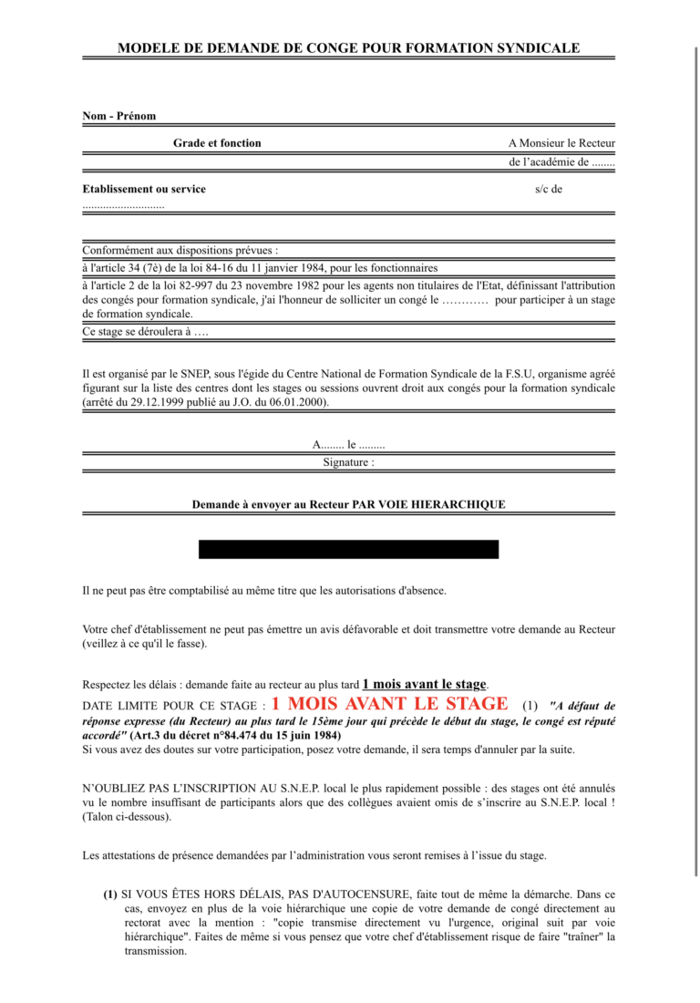 modèle de demande de congé pour formation syndicale – SNEP-FSU Grenoble